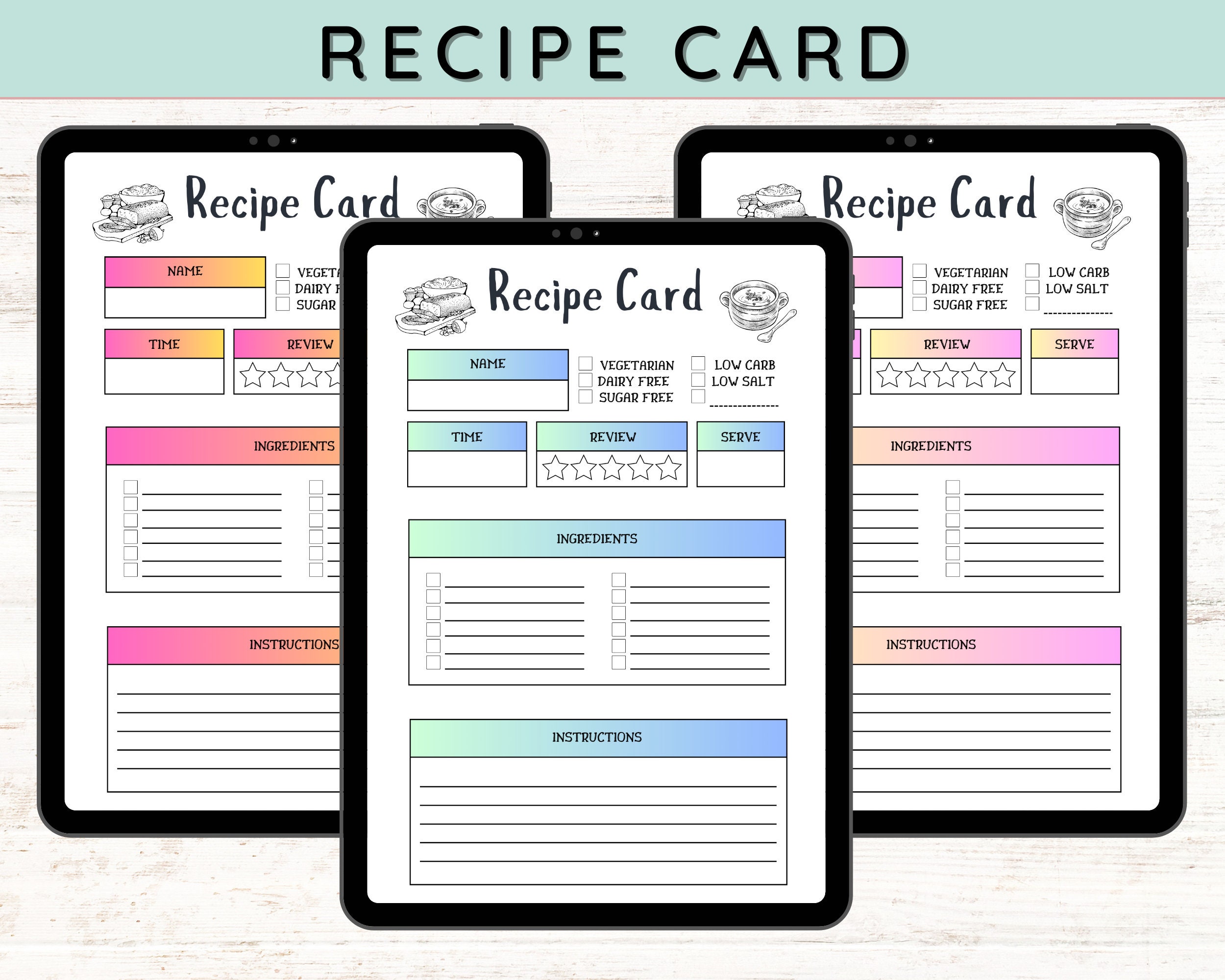 Recipe Template, Digital Recipe Card, Printable Recipe Template ...