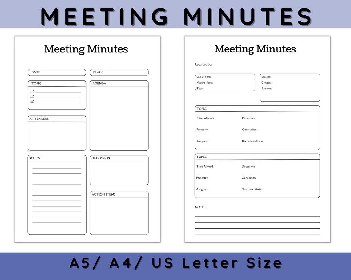Meeting Minutes Template Planner, Digital Printable Planner, Undated ...