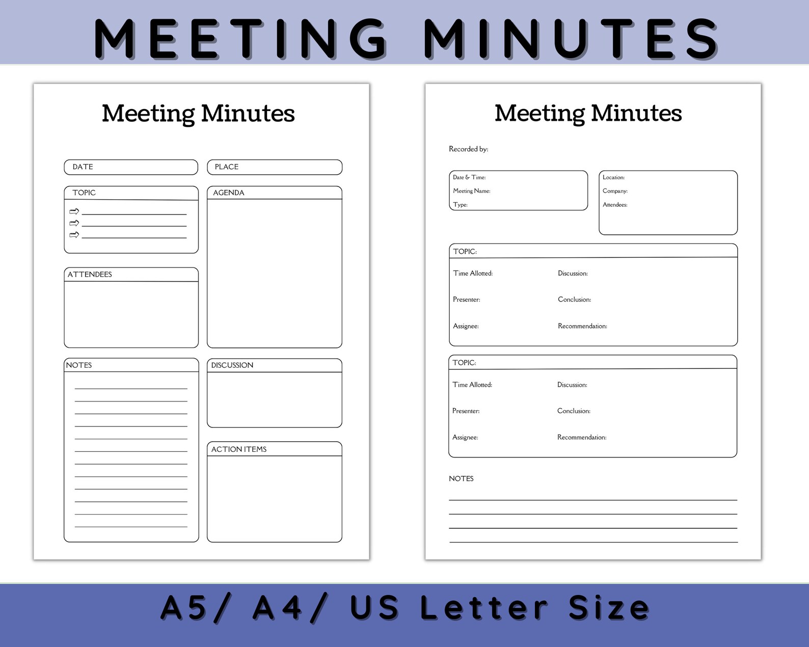 Meeting Minutes Template Planner, Digital Printable Planner, Undated ...