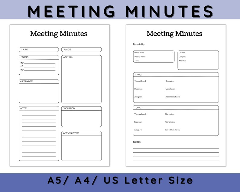 Meeting Minutes Template Planner, Digital Printable Planner, Undated ...