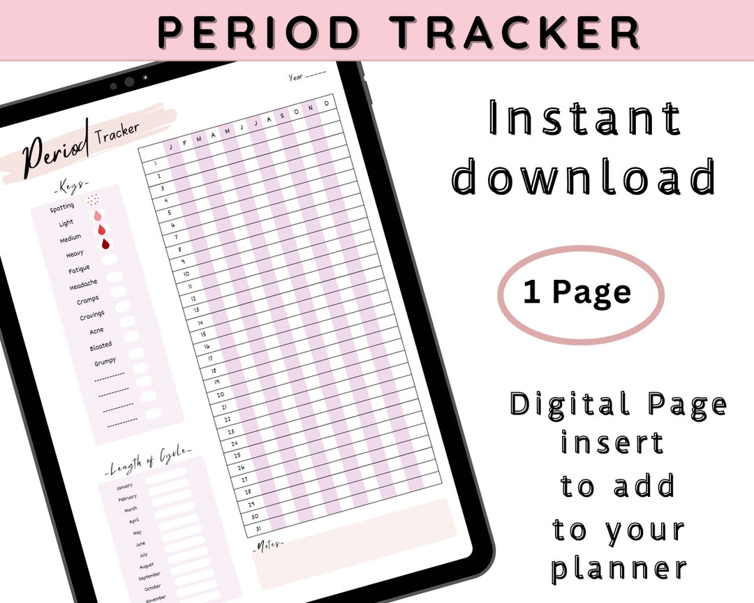 Period Tracker Digital and Printable Template, Digital Planner, Digital ...