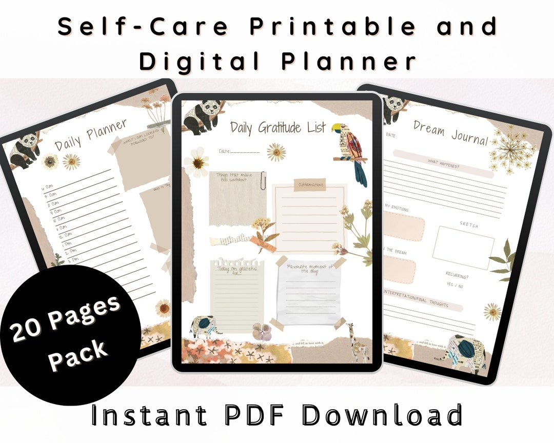 Self-care Digital Printable Planner Bundle for Mindfulness and Mental ...