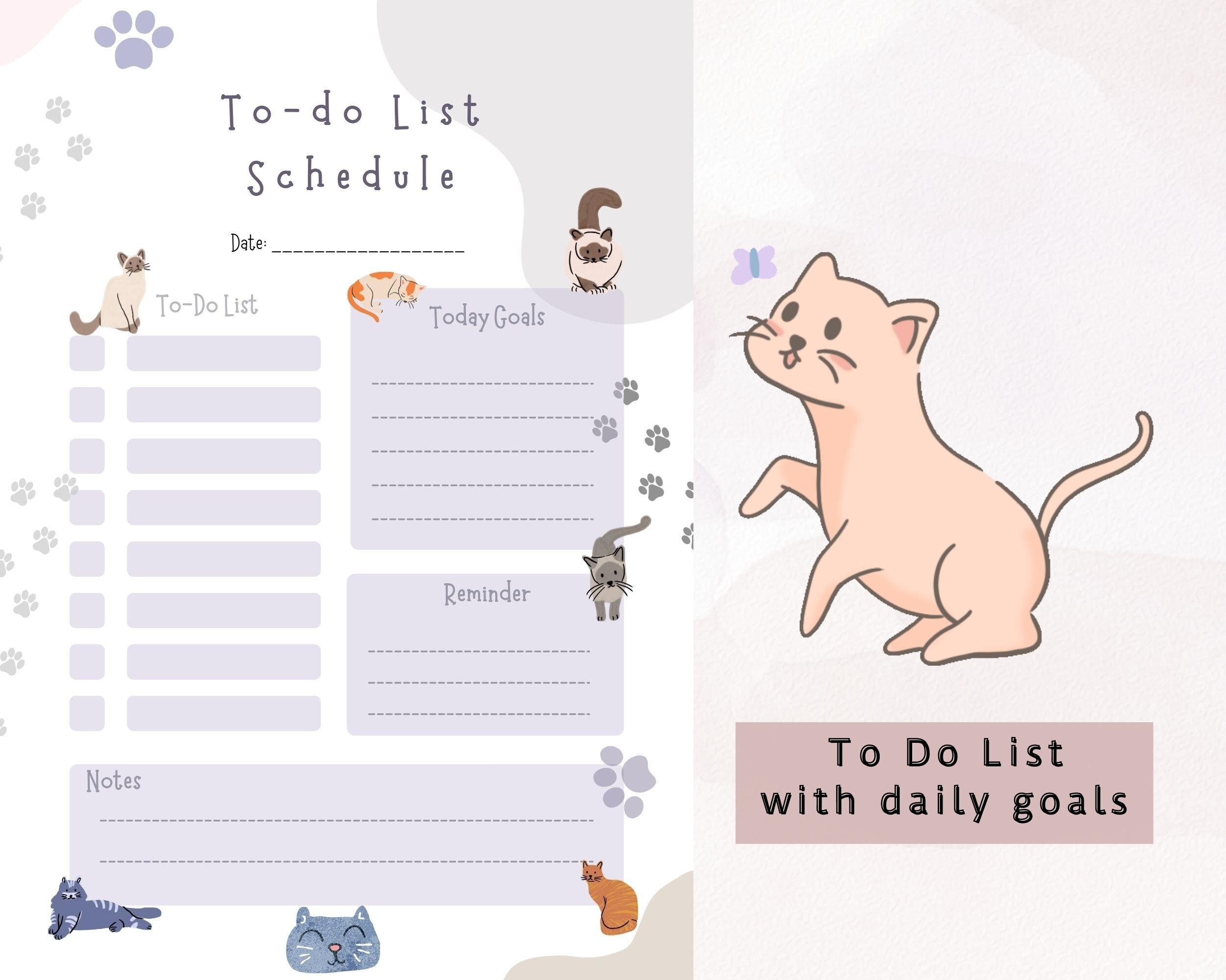 Cats Digital Planner, Kitty Printable Planner Bundle, Cute Cats Journal ...