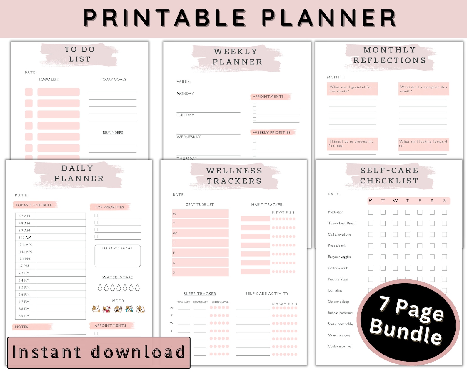 Digital Printable Planner, Undated Minimalist Journal Bundle, Daily ...