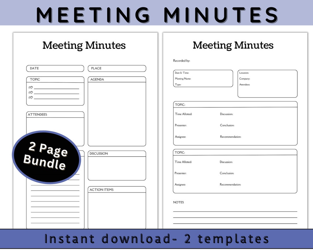Meeting Minutes Template Planner, Digital Printable Planner, Undated ...
