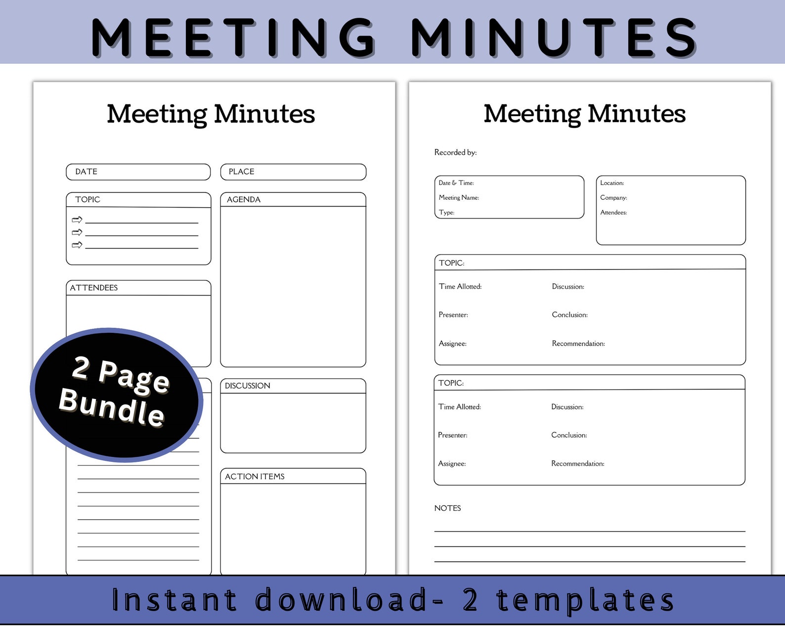 Meeting Minutes Template Planner, Digital Printable Planner, Undated ...