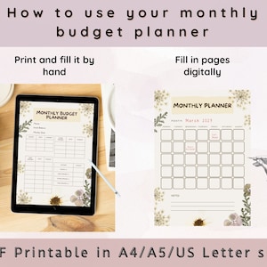 Monthly Budget Digital Planner Printable Expenses Tracker - Etsy