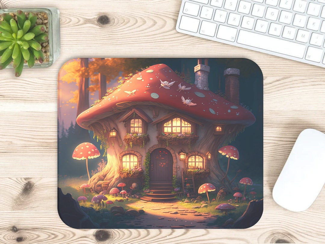 Mushroom House Mouse Pad, Kawaii Cute Cottagecore Mouse Pad, Red Forest ...