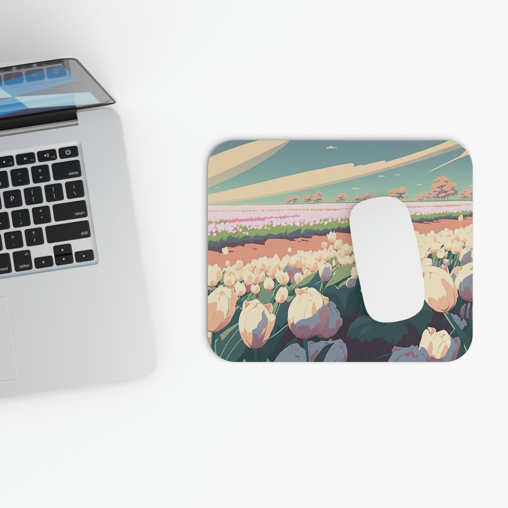 Pastel Tulip Field Mouse Pad, Kawaii Cute Flower Mouse Pad, Pink Purple ...