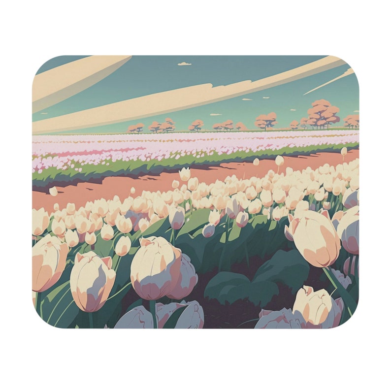 Pastel Tulip Field Mouse Pad, Kawaii Cute Flower Mouse Pad, Pink Purple ...