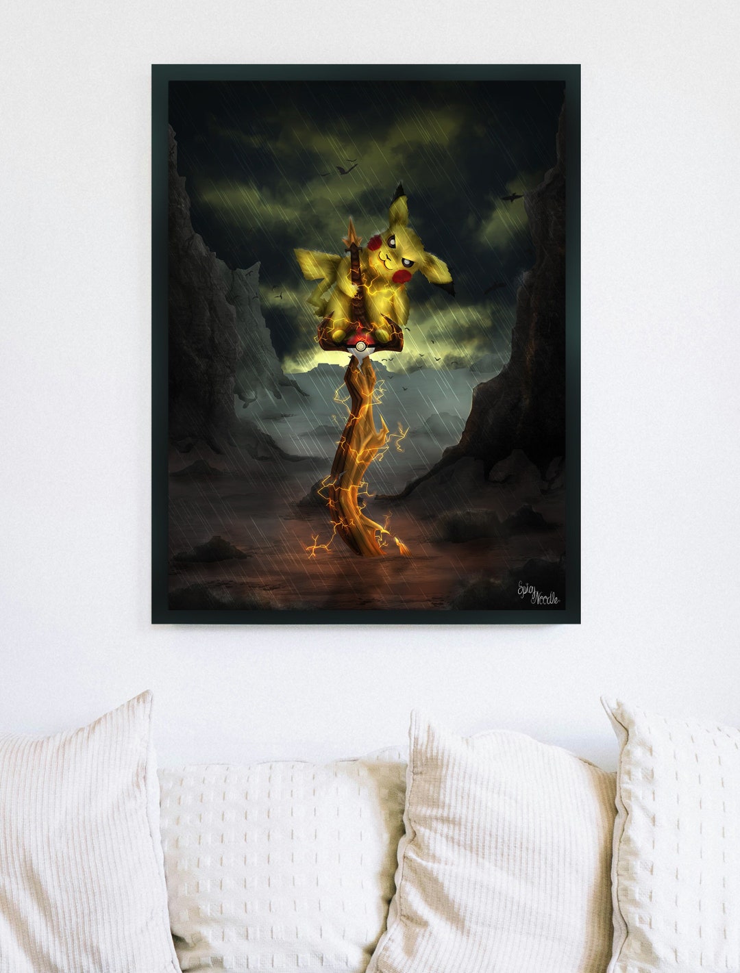 Dark Fantasy Pikachu With Sword Printable Wall Art, Pokémon Handmade ...