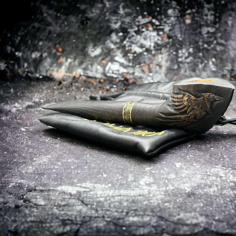 Wooden Smoking Pipe With Brass and Garnet | Viking Raven Pipe ...