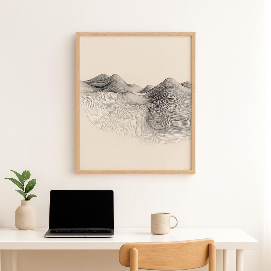 Minimalist Sand Dunes Line Art Print: Coastal Landscape (digital ...