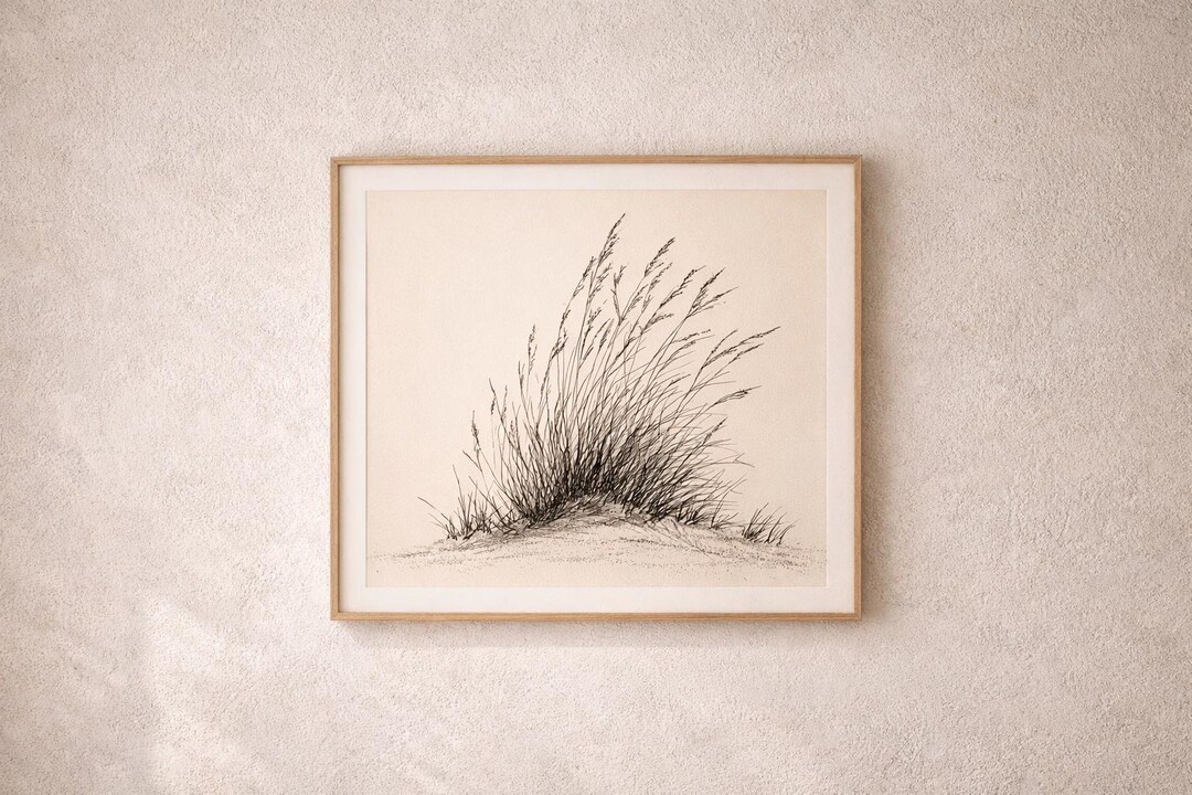Dune Grass Ink Drawing | Minimalist Coastal Print - Etsy