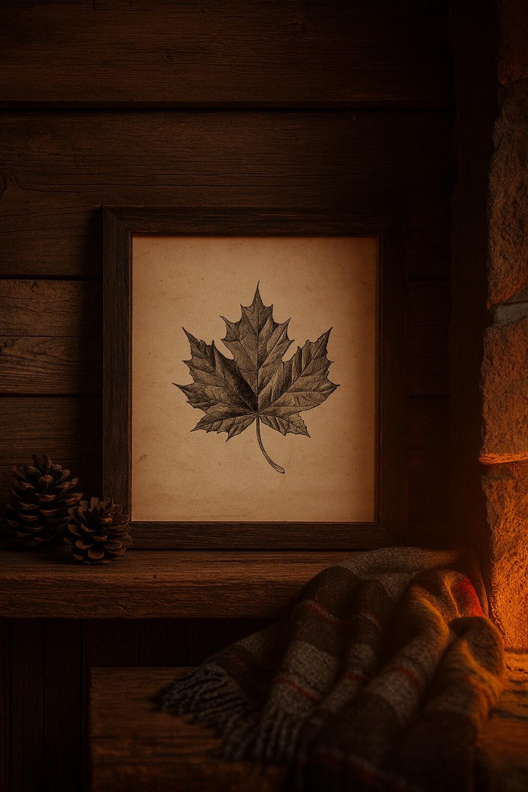 Vintage Maple Leaf Print: Botanical Line Art, Rustic Nature Drawing ...