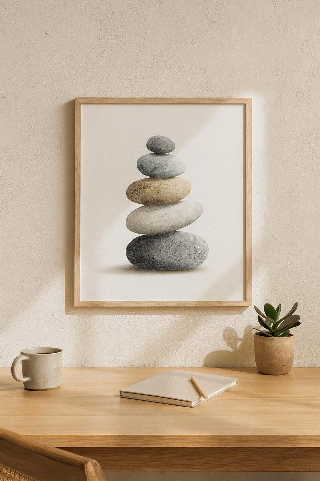 Watercolor Pebble Stack Print: Minimalist Coastal Zen Art (digital ...