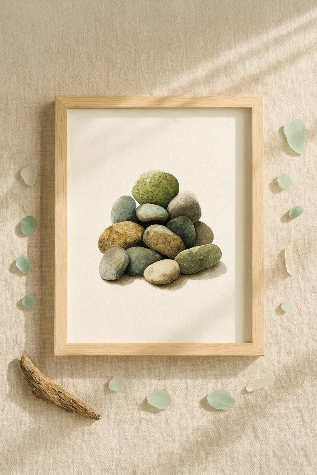 Watercolor Pebble Art Print, Coastal Stone Illustration (digital ...