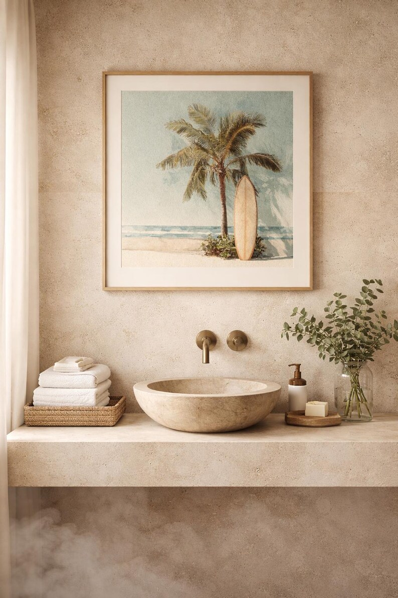 Coastal Beach Print, Palm Tree and Surfboard Art (digital Download) - Etsy
