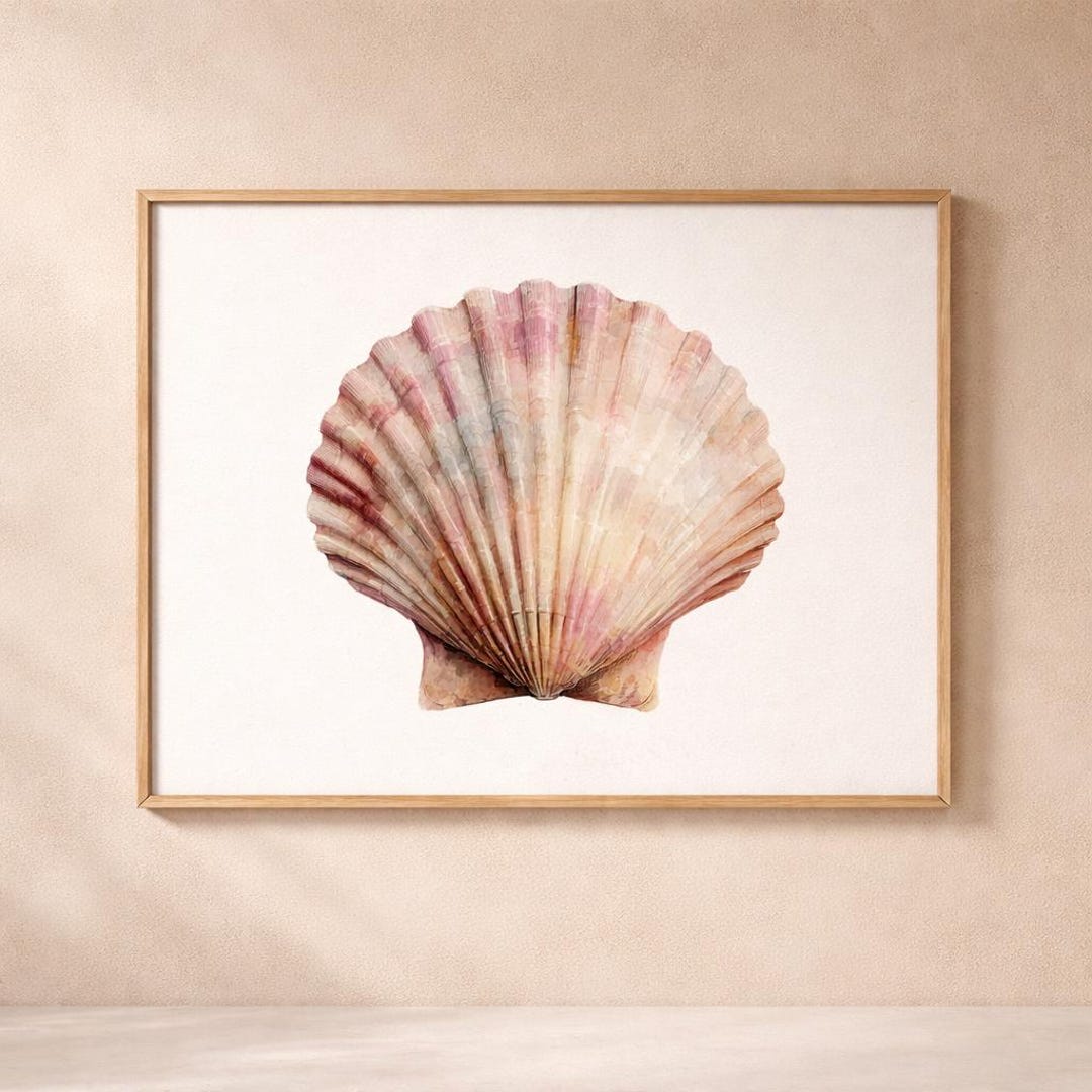 Scallop Shell Watercolor Art Print | Coastal Beach Decor (digital ...