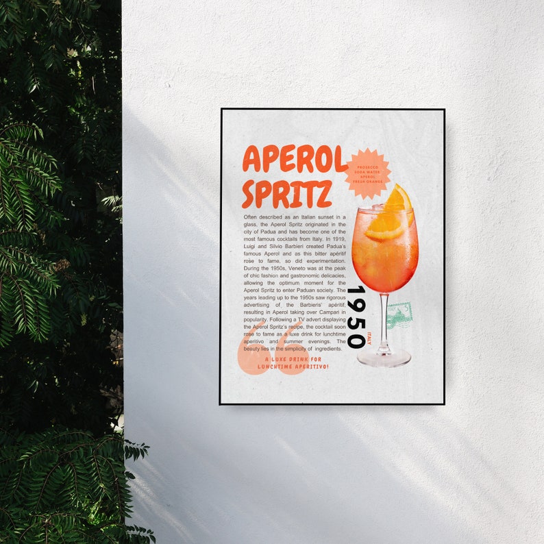 Aperol Spritz Digital Download Poster | Cocktail Poster | Digital Print ...