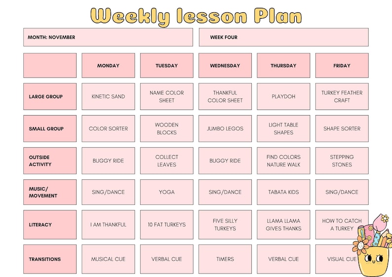 Pink Monthly & Weekly Toddler Lesson Plans | Daycare Curriculum ...