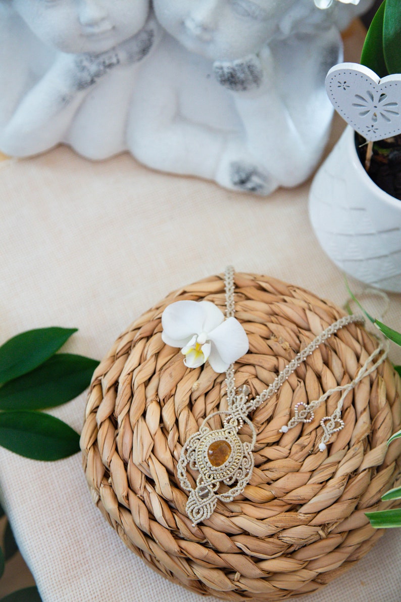 Bohemia Micro Macrame Lace Silver Pendant With Citrine, Gift for Her ...