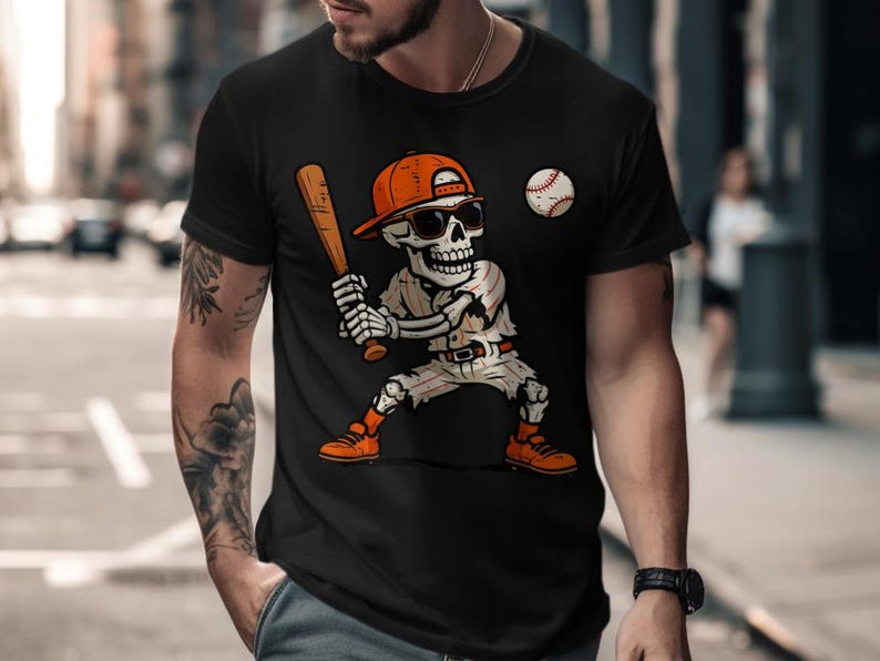 Funny Skeleton Playing Baseball Halloween PNG – Spooky Sports Shirt ...