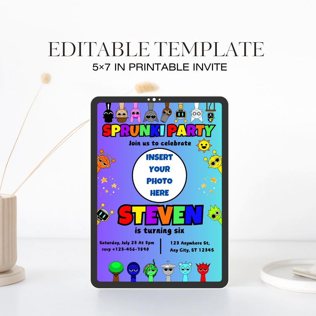 Sprunki Birthday Party Invite, Sprunki Party Invitation Template, Girl ...