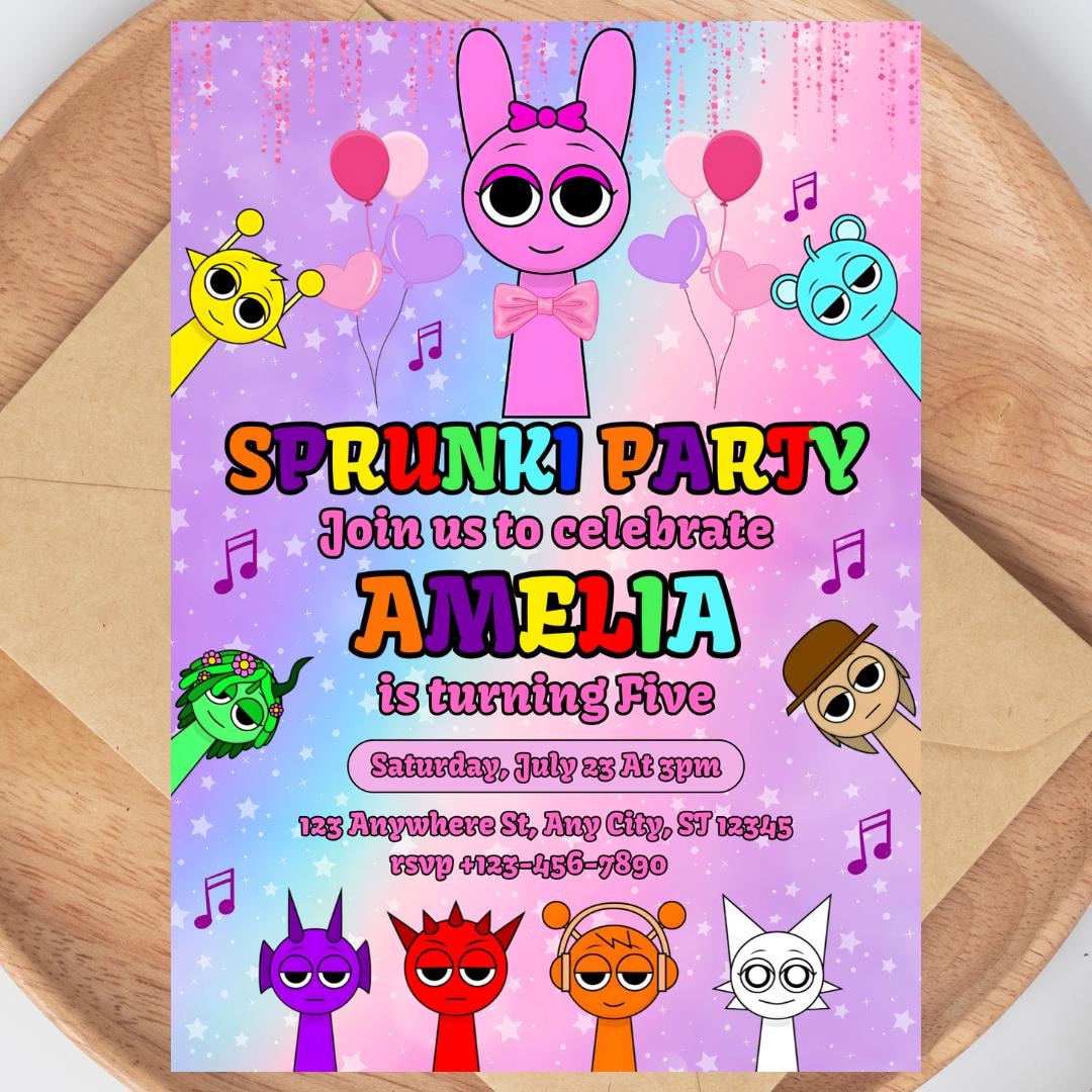 Sprunki Birthday Party Invite Girls, Sprunki Party Invitation Template ...