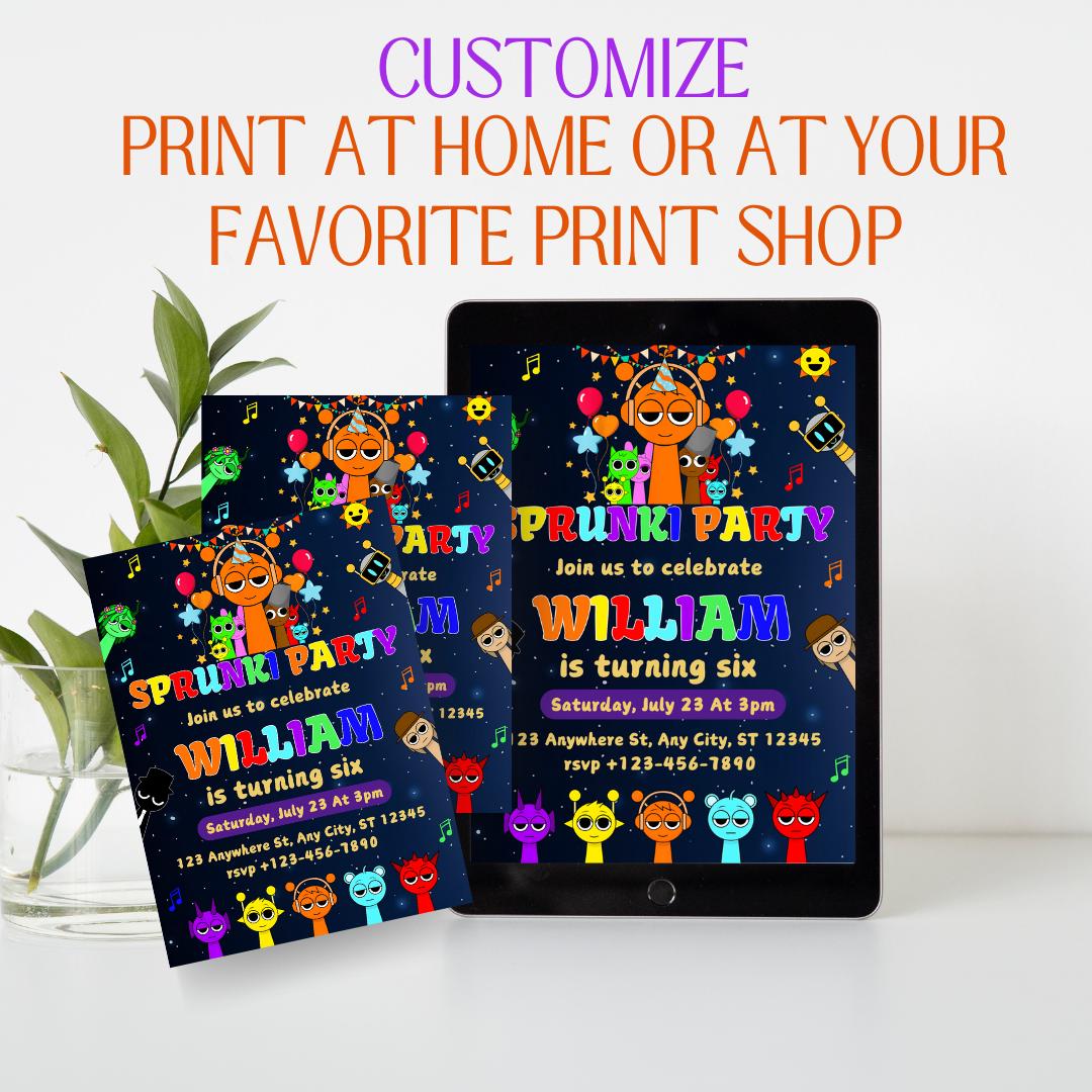 Sprunki Birthday Party Invite, Sprunki Party Invitation Template, Girl ...