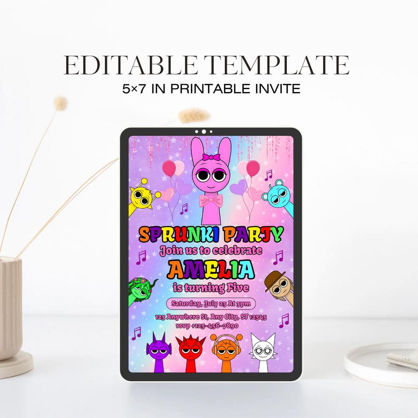 Sprunki Birthday Party Invite Girls, Sprunki Party Invitation Template ...