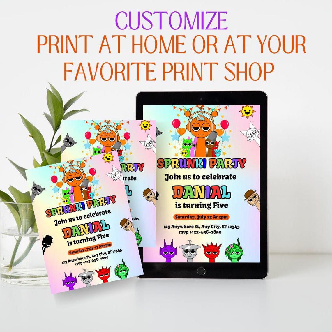 Sprunki Birthday Party Invite, Sprunki Party Invitation Template, Girl ...