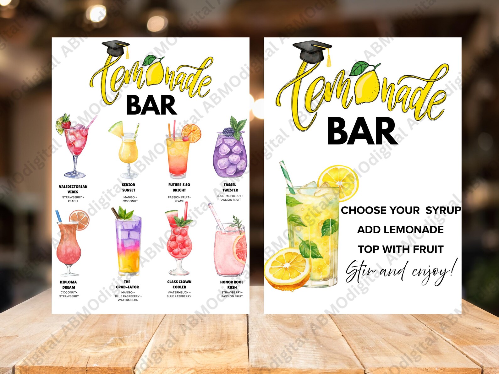 Graduation Party Lemonade Bar Menu PNG, Printable Lemonade Bar Sign ...