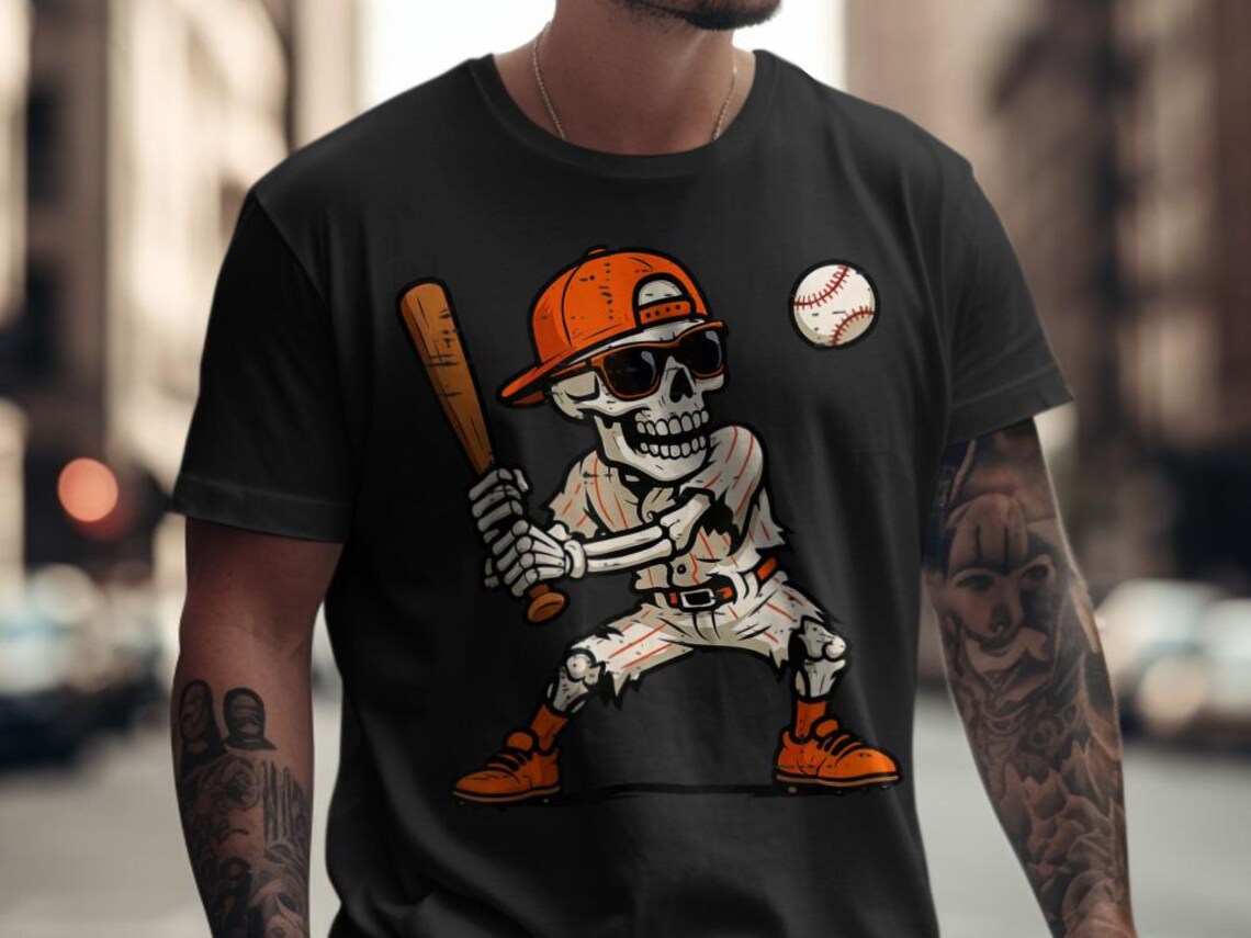 Funny Skeleton Playing Baseball Halloween PNG – Spooky Sports Shirt ...