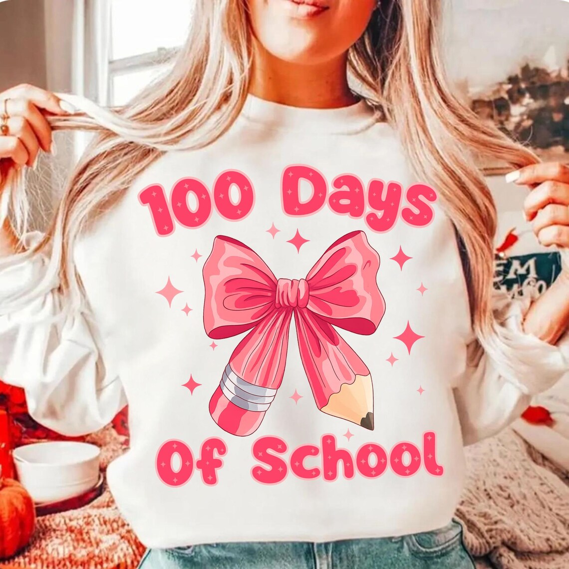 100 Days of School Coquette Bow Pencil PNG, Teacher 100 Days ...