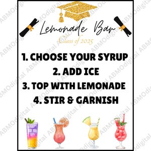 Graduation Party Lemonade Bar Menu PNG, Printable Lemonade Bar Sign ...