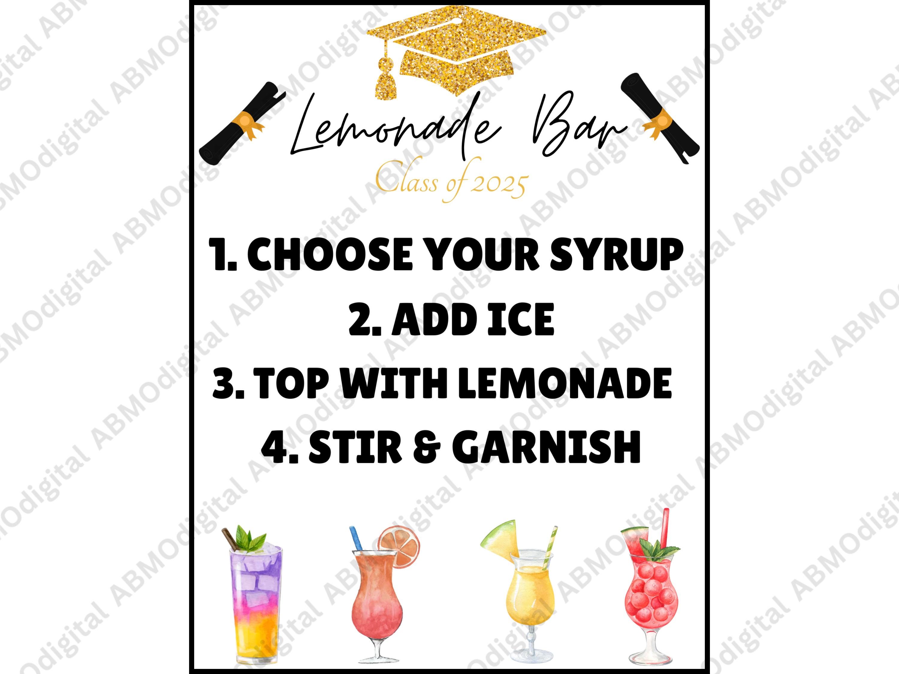 Graduation Party Lemonade Bar Menu PNG, Printable Lemonade Bar Sign ...