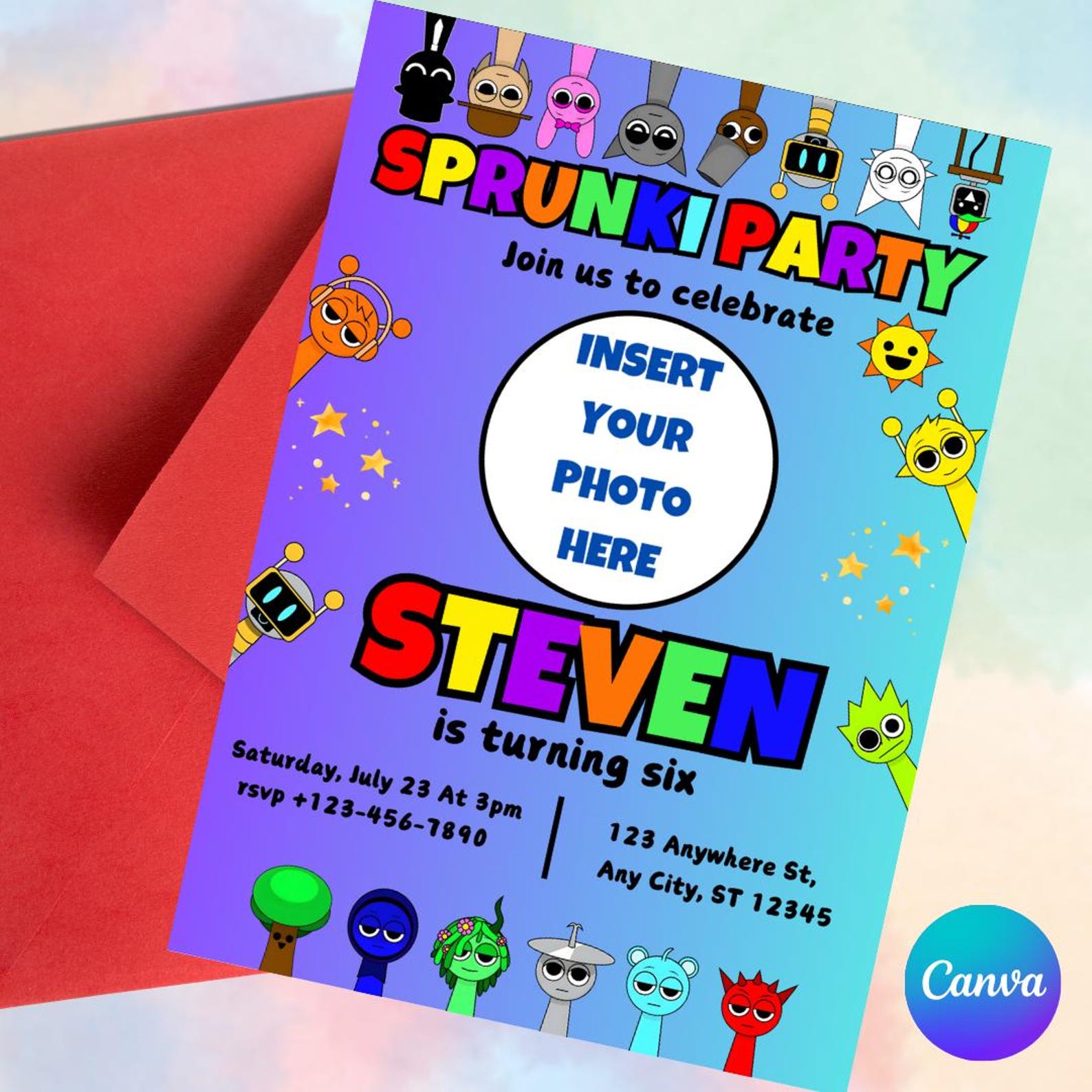 Sprunki Birthday Party Invite, Sprunki Party Invitation Template, Girl ...