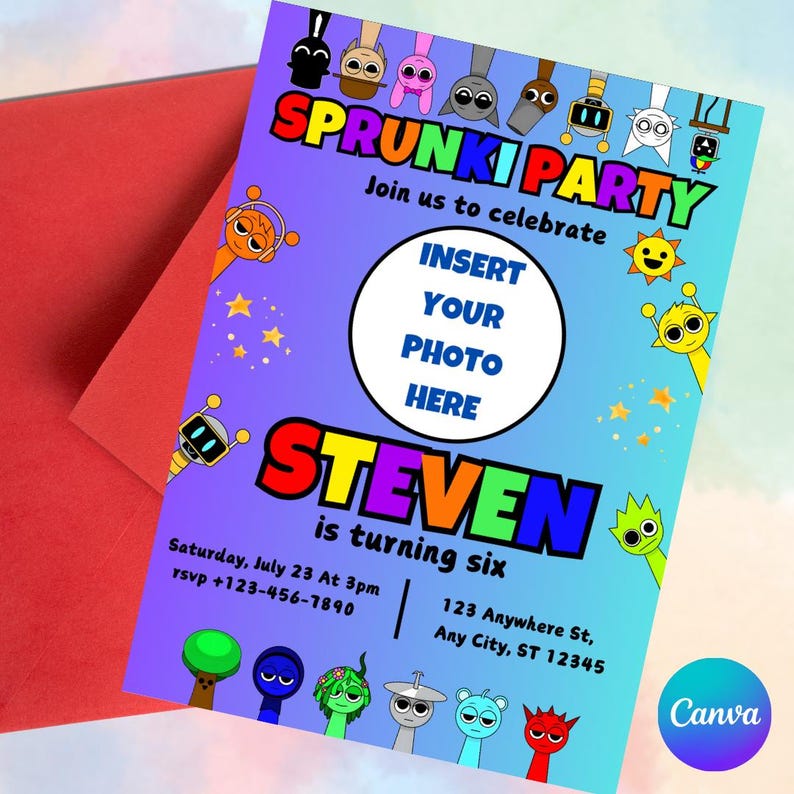 Sprunki Birthday Party Invite, Sprunki Party Invitation Template, Girl ...