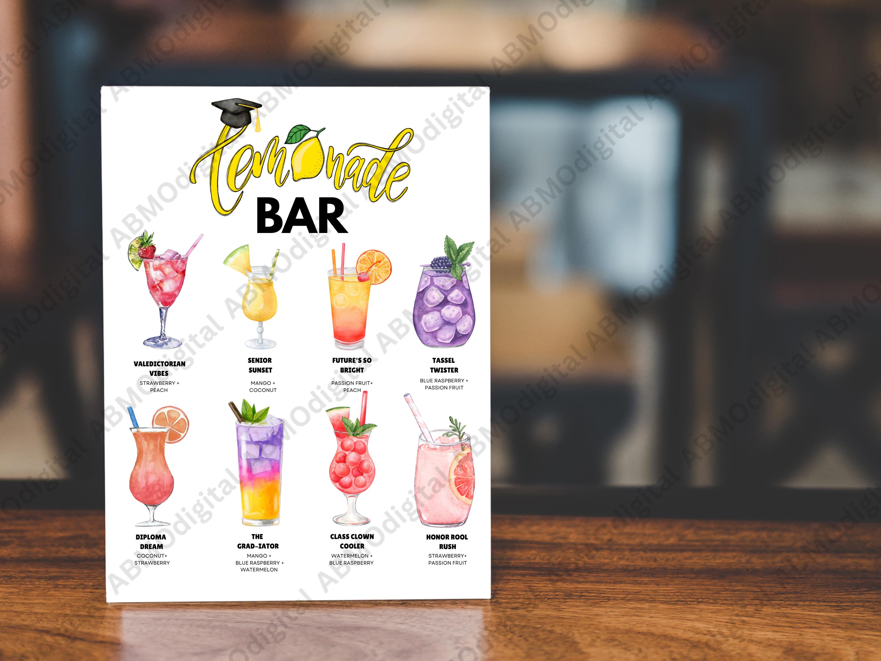 Graduation Party Lemonade Bar Menu PNG, Printable Lemonade Bar Sign ...