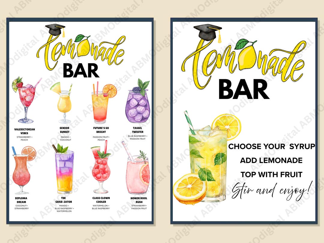 Graduation Party Lemonade Bar Menu PNG, Printable Lemonade Bar Sign ...