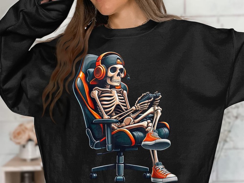 Halloween Skeleton Gamer PNG, Video Gaming Boys Shirt Design, Spooky ...