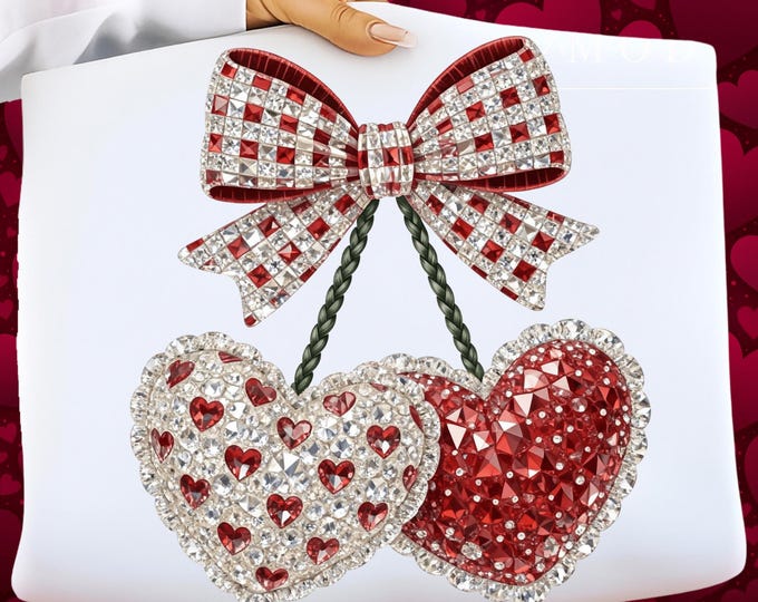 Valentine Cherry Rhinestone PNG, Cherry Glitter Valentine Shirt Design ...