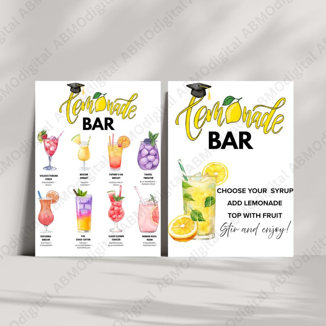 Graduation Party Lemonade Bar Menu PNG, Printable Lemonade Bar Sign ...
