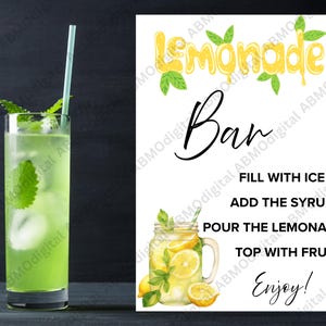 Graduation Party Lemonade Bar Menu PNG, Printable Lemonade Bar Sign ...