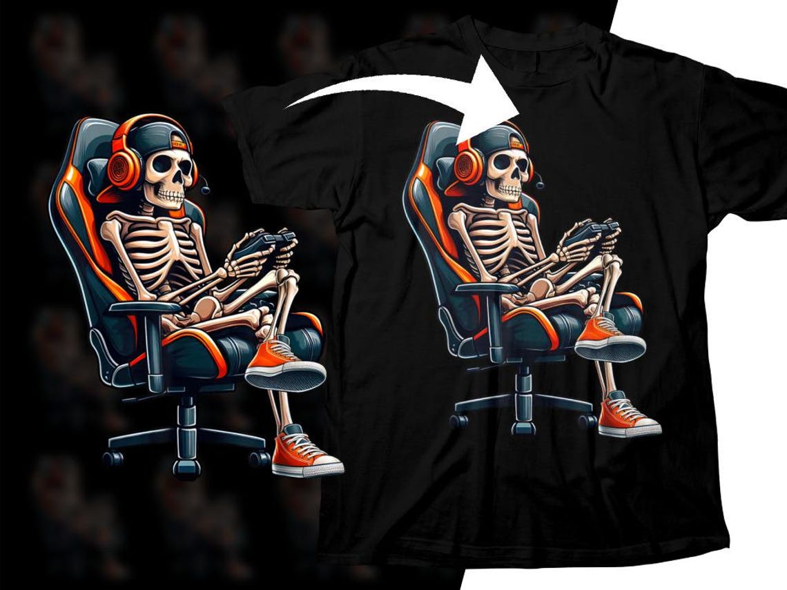 Halloween Skeleton Gamer PNG, Video Gaming Boys Shirt Design, Spooky ...