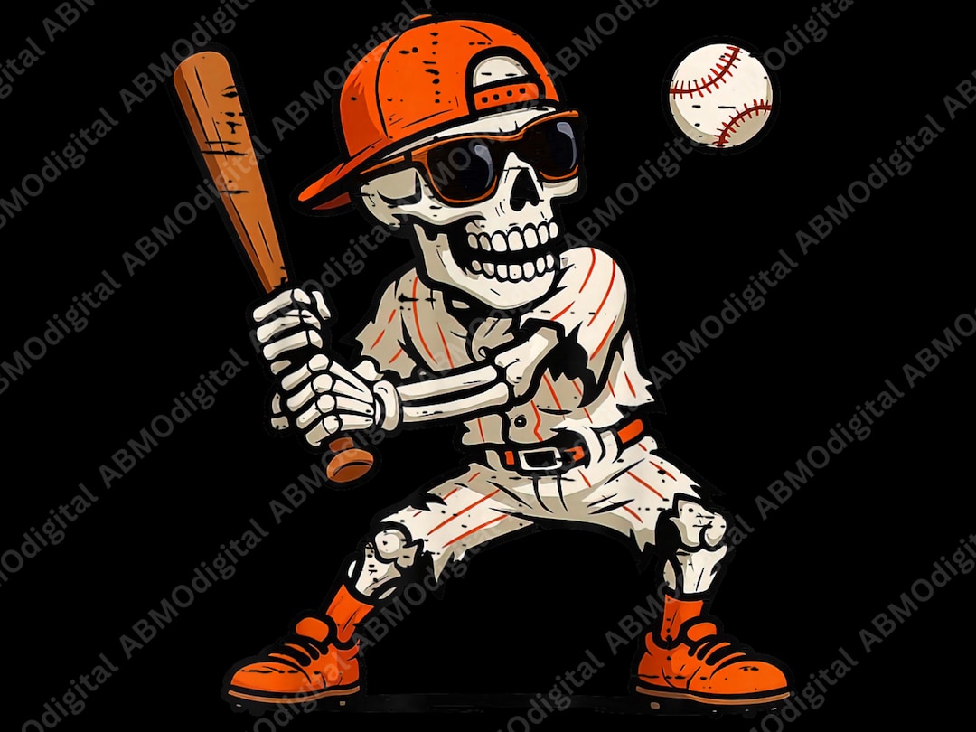 Funny Skeleton Playing Baseball Halloween PNG – Spooky Sports Shirt ...