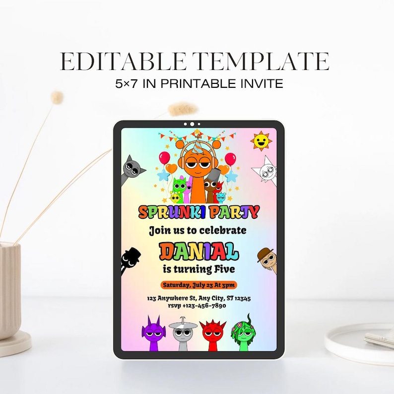 Sprunki Birthday Party Invite, Sprunki Party Invitation Template, Girl ...