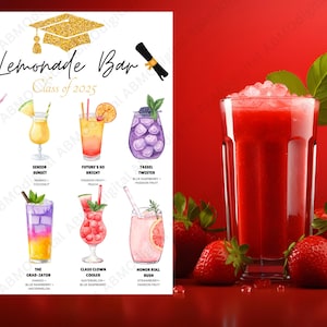 Graduation Party Lemonade Bar Menu PNG, Printable Lemonade Bar Sign ...
