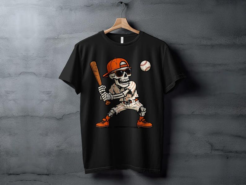 Funny Skeleton Playing Baseball Halloween PNG – Spooky Sports Shirt ...